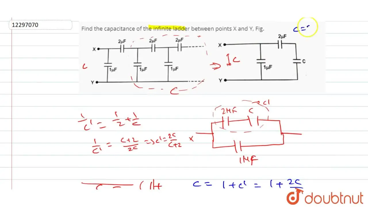 Find the capacitance of the infinite ladder between points X and Y, F