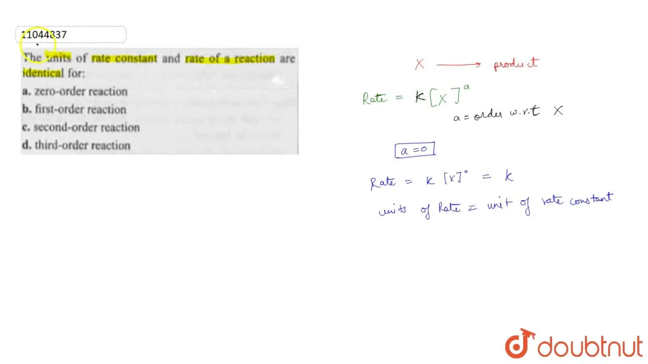 The units of rate constant and rate of a reaction are idential for: