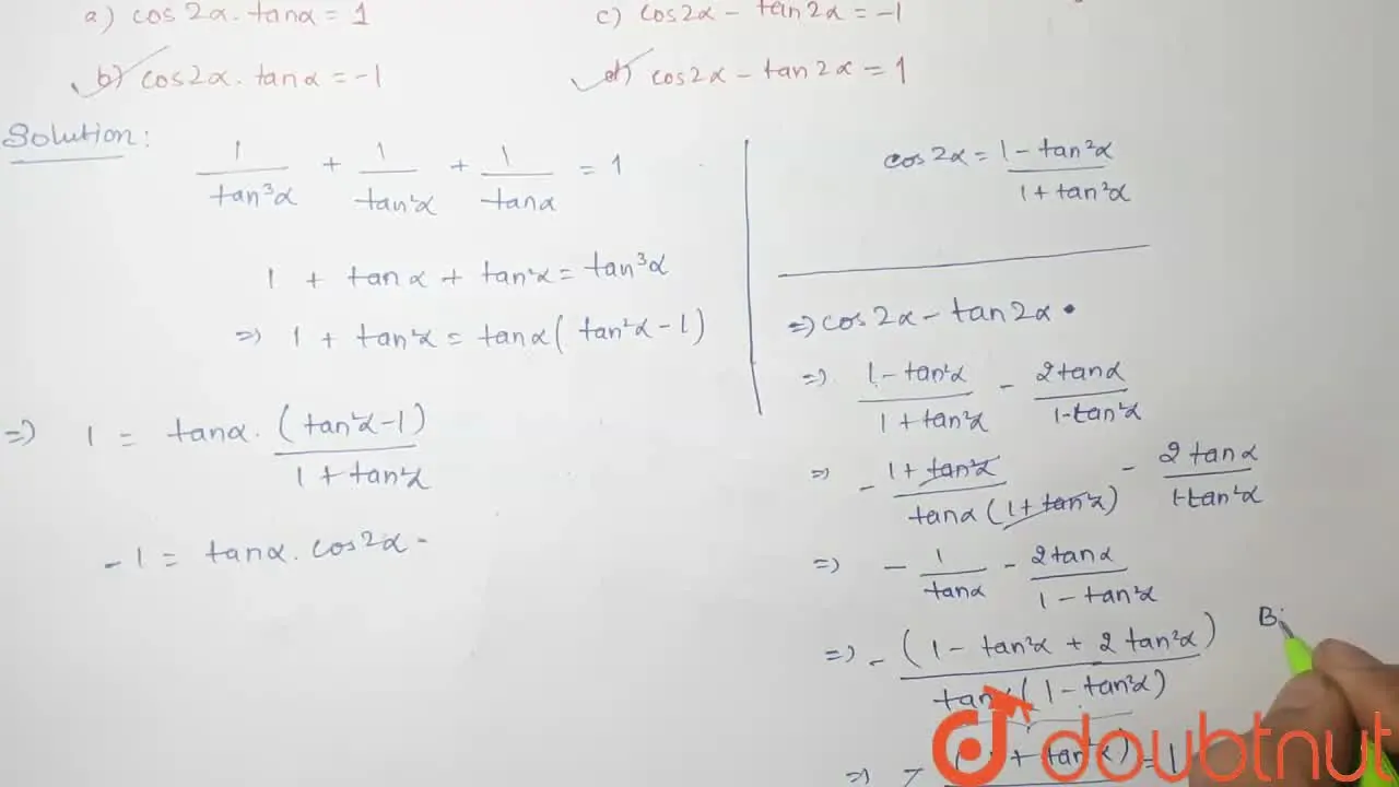 If cot^(3)alpha+cot^(2)alpha+cot alpha=1 then which of the following i