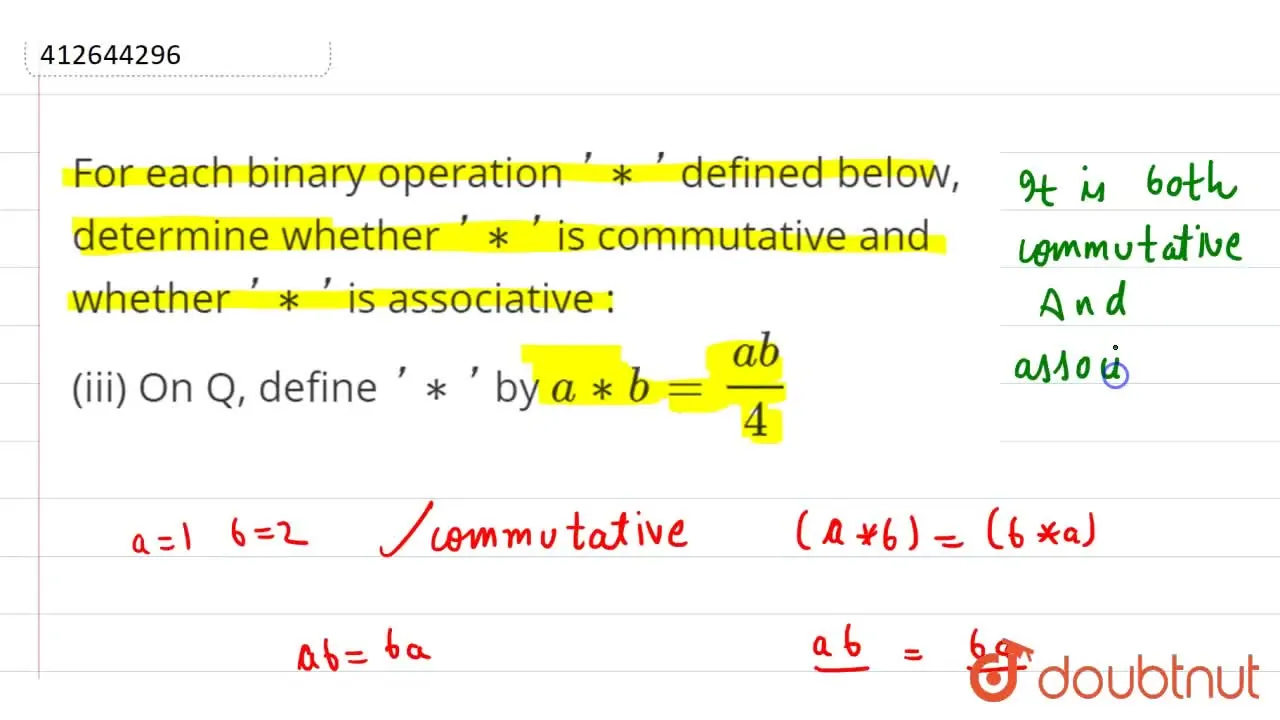 For each binary operation '**' defined below, determine whether '**' i