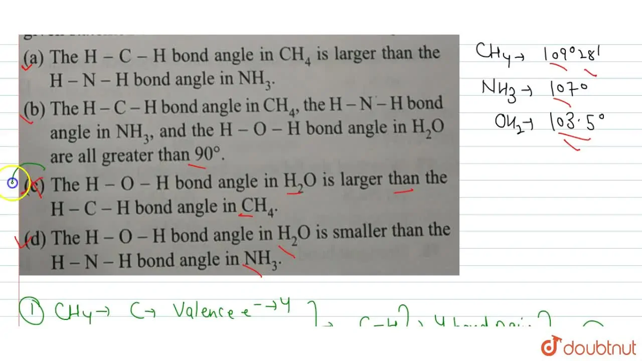 The H - O - H bond angle in H(2)O is larger than the H - C - H bond a