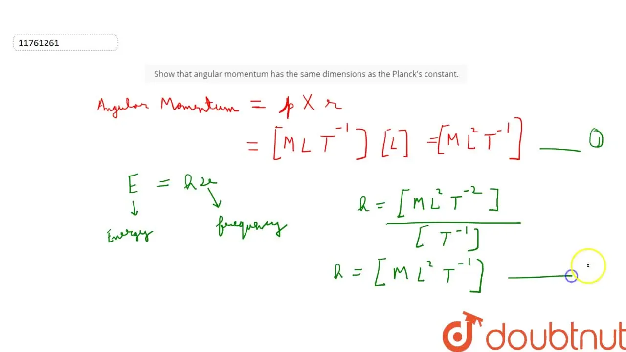 Show that angular momentum has the same dimensions as the Planck's con