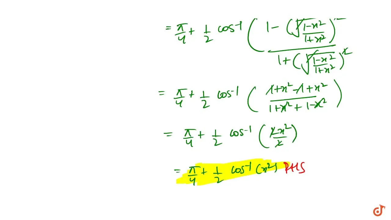 Prove that: tan^(-1)[(sqrt(1+x)-sqrt(1-x))/(sqrt(1+)x+sqrt(1-x))]=pi/4