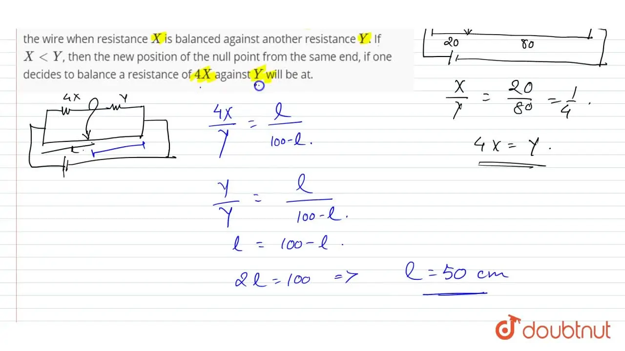 In a meter bridge experiment, null point is obtained at 20 cm from one