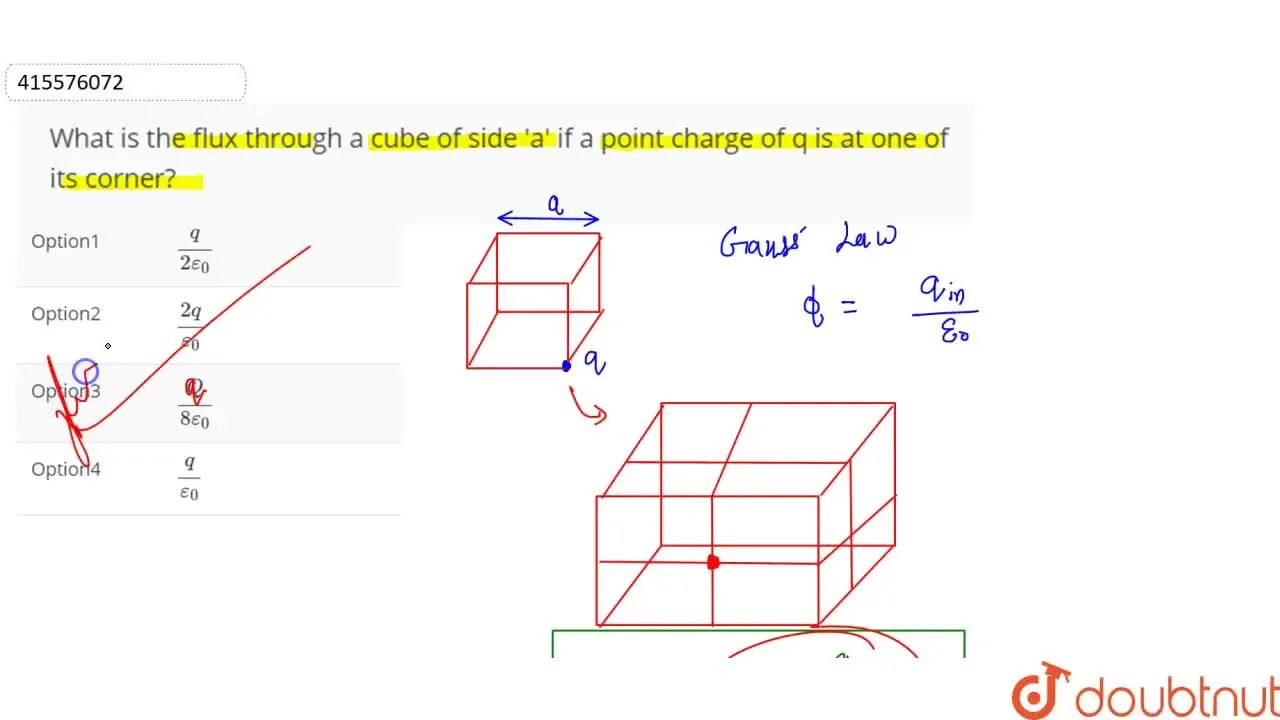 What is the flux through a cube of side 'a' if a point charge of q is