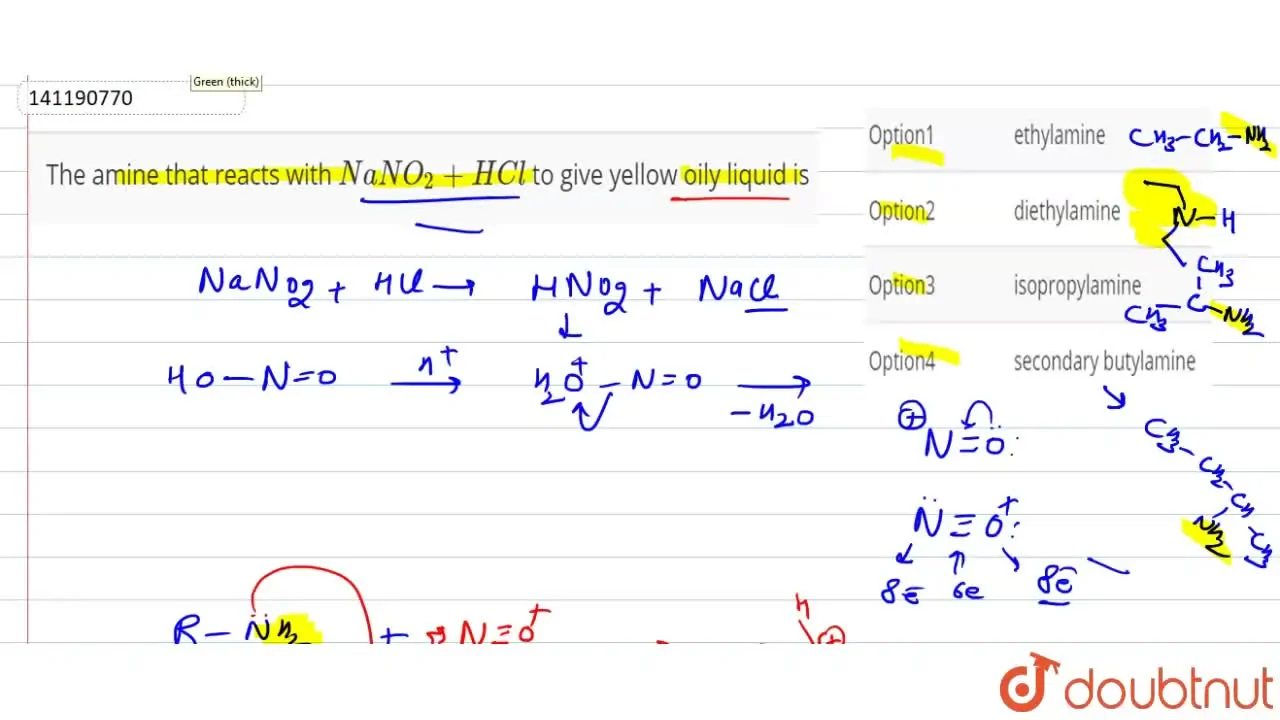 The amine that reacts with NaNO(2)+HCl to give yellow oily liquid is