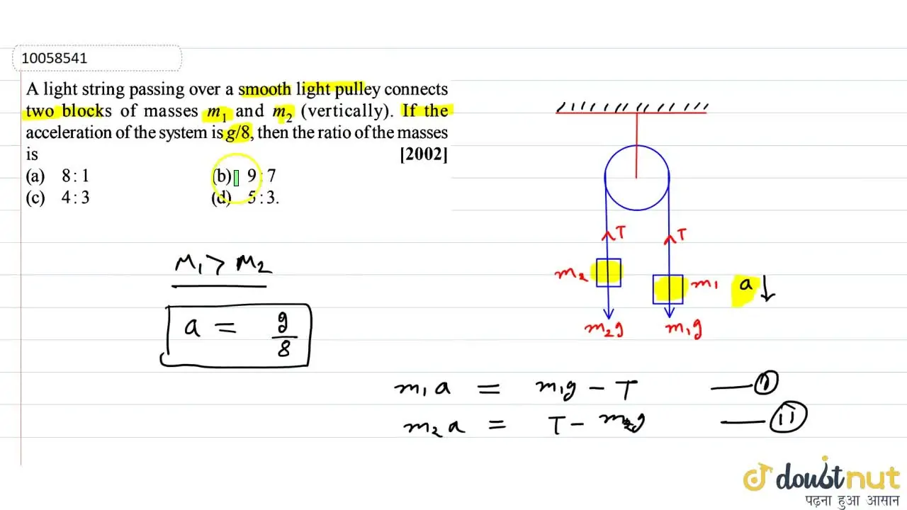 A light string passing over a smooth light pulley connects two blocks
