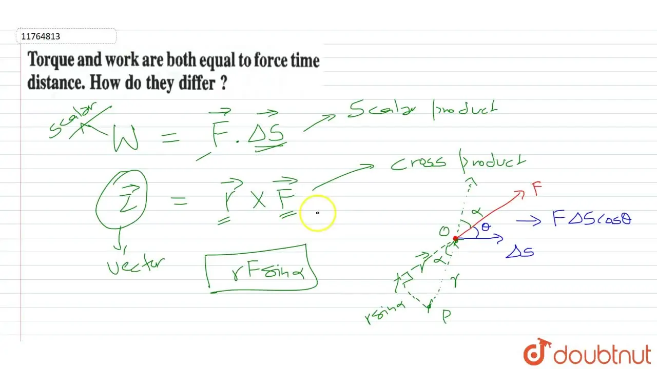 Torque and work are both equal to force time distance. How do they dif