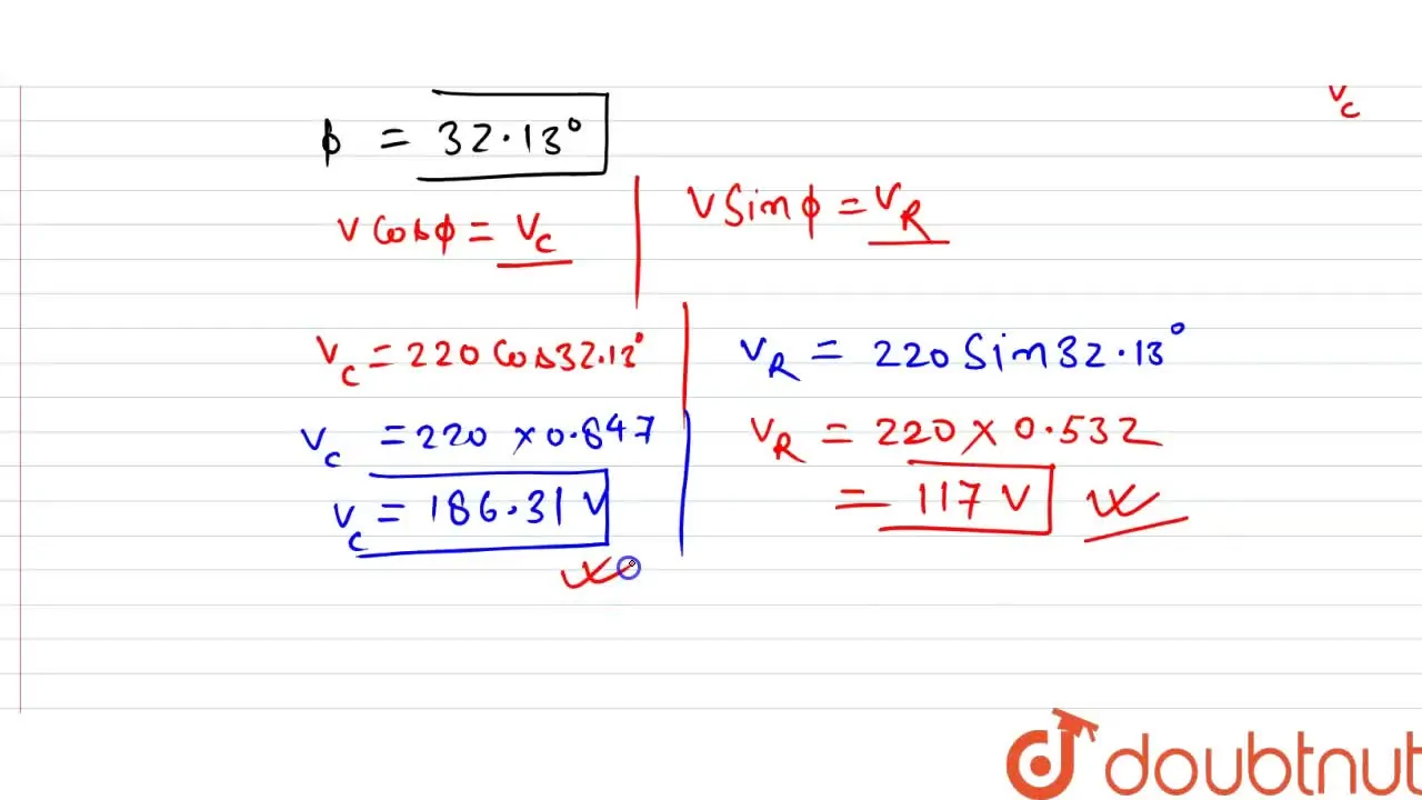 In a series RC circuit connected across an AC source of 220 V 50 Hz ca