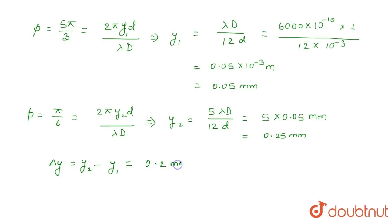 In a YDSE experiment, d = 1mm, lambda= 6000Å and D= 1m. The minimum di
