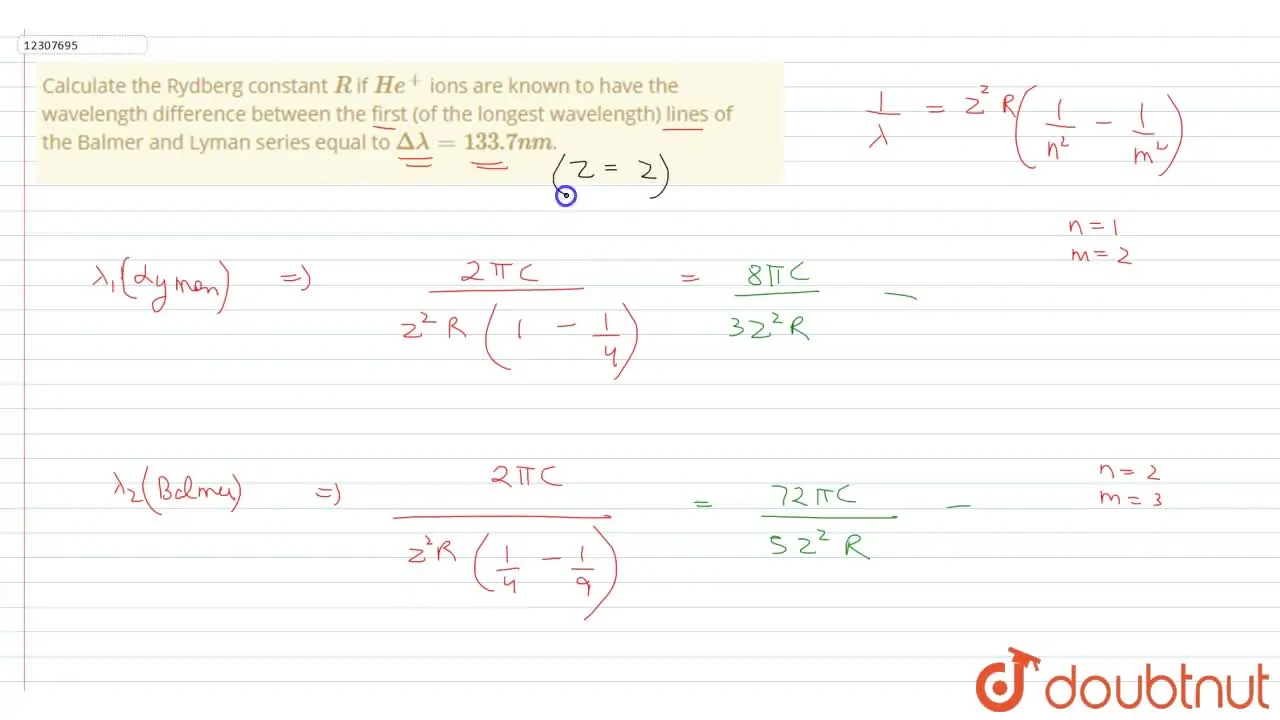 Calculate the Rydberg constant R if He^(+) ions are known to have the