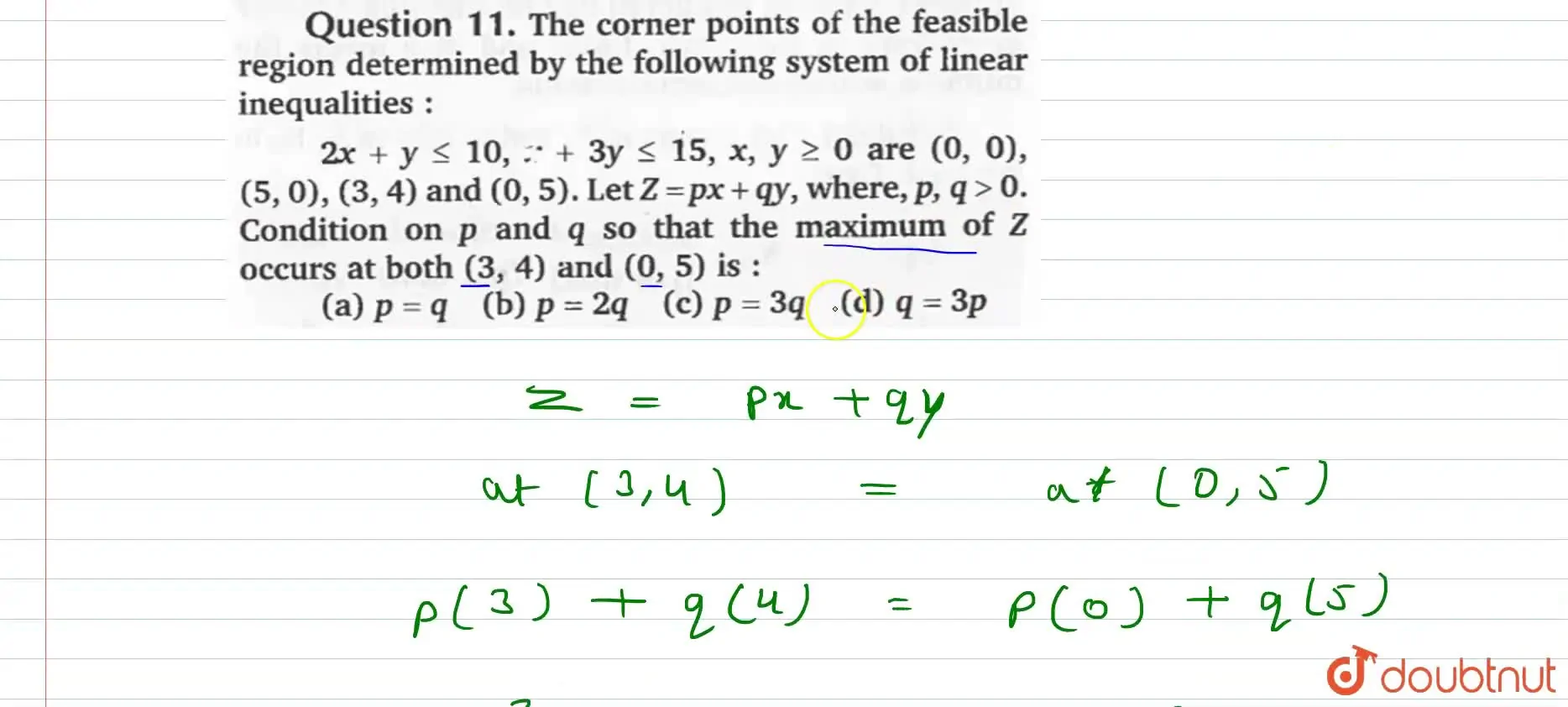 The corner points of the feasible region determined by the following s
