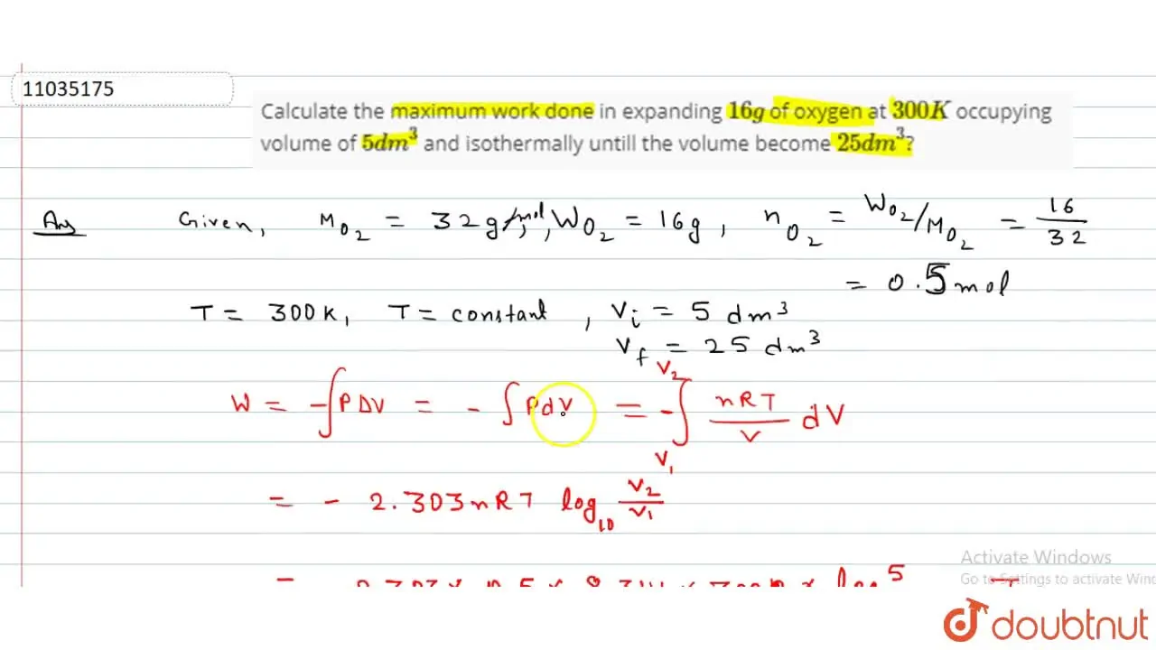 Calculate the maximum work done in expanding 16g of oxygen at 300K occ