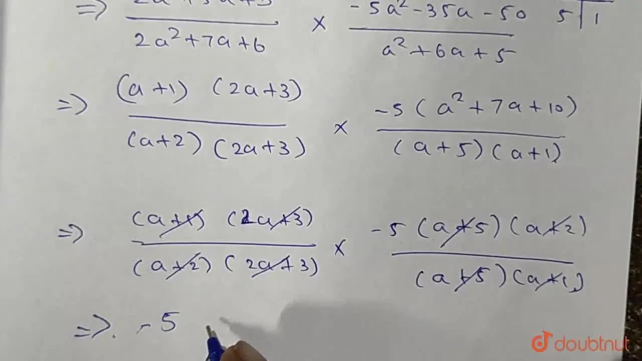 [Tamil] Simplify (2a^(2)+5a+3)/(2a^(2)+7a+6)÷(a^(2)+6a+5)/(-5a^(2)-3