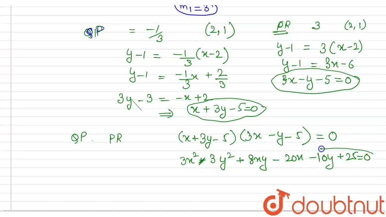 Let PQR be a right - angled isosceles triangle , right angled at P(2,1