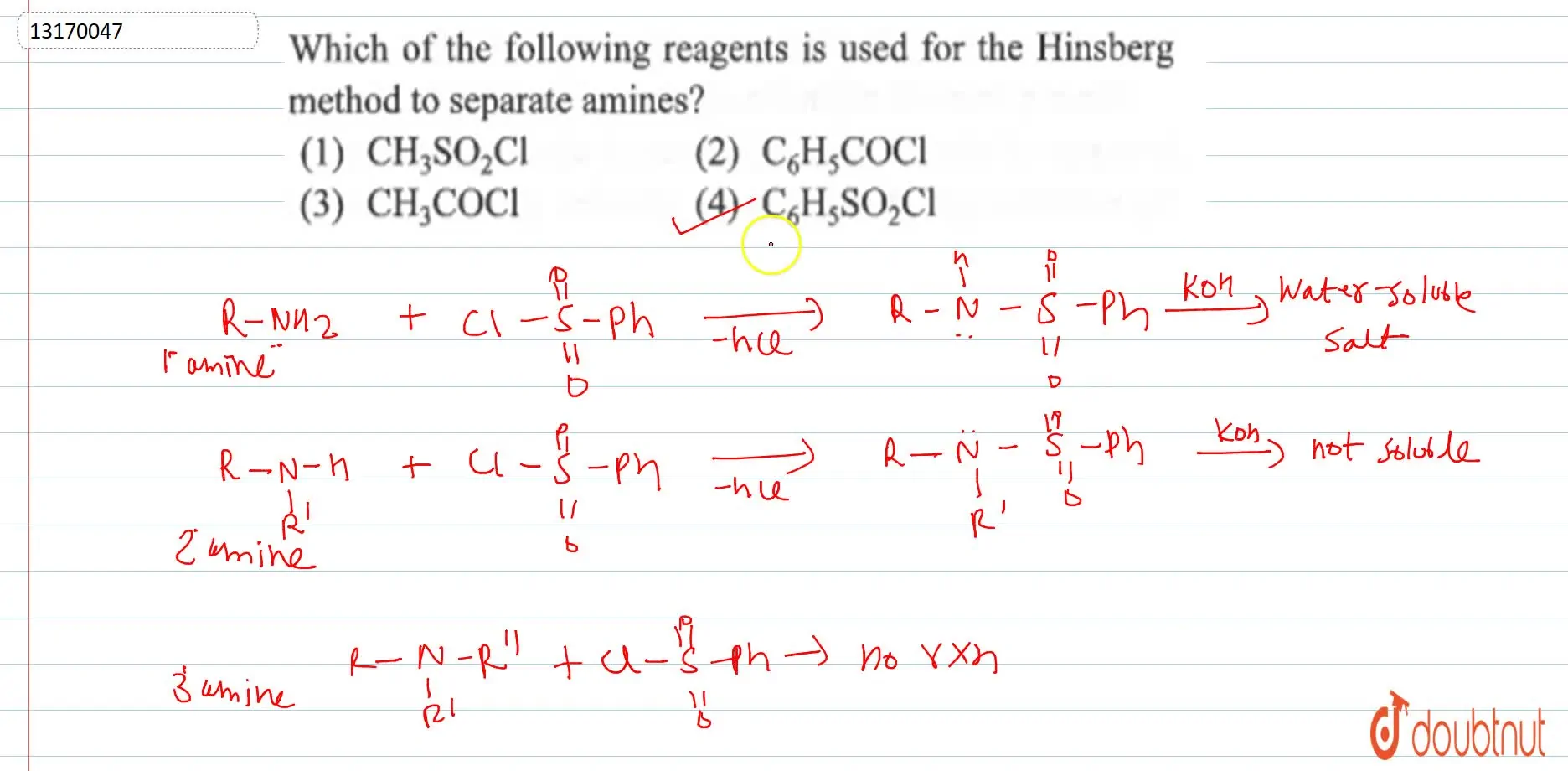 Which of the following reagents is used for the Hinsberg method to sep