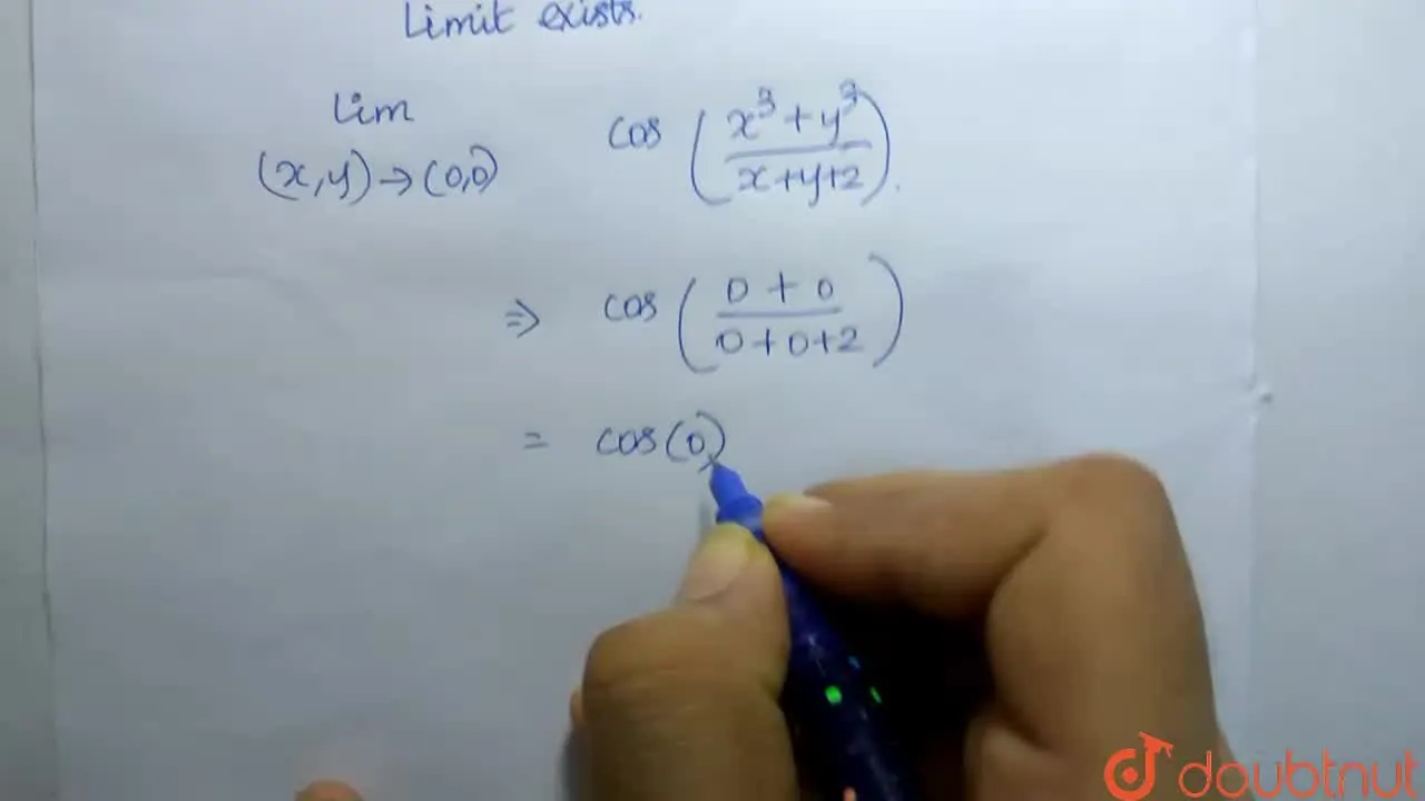 [Tamil] Evaluate lim((x,y) to (0,0)) cos((x^(3) + y^(3))/(x+y+2)). If