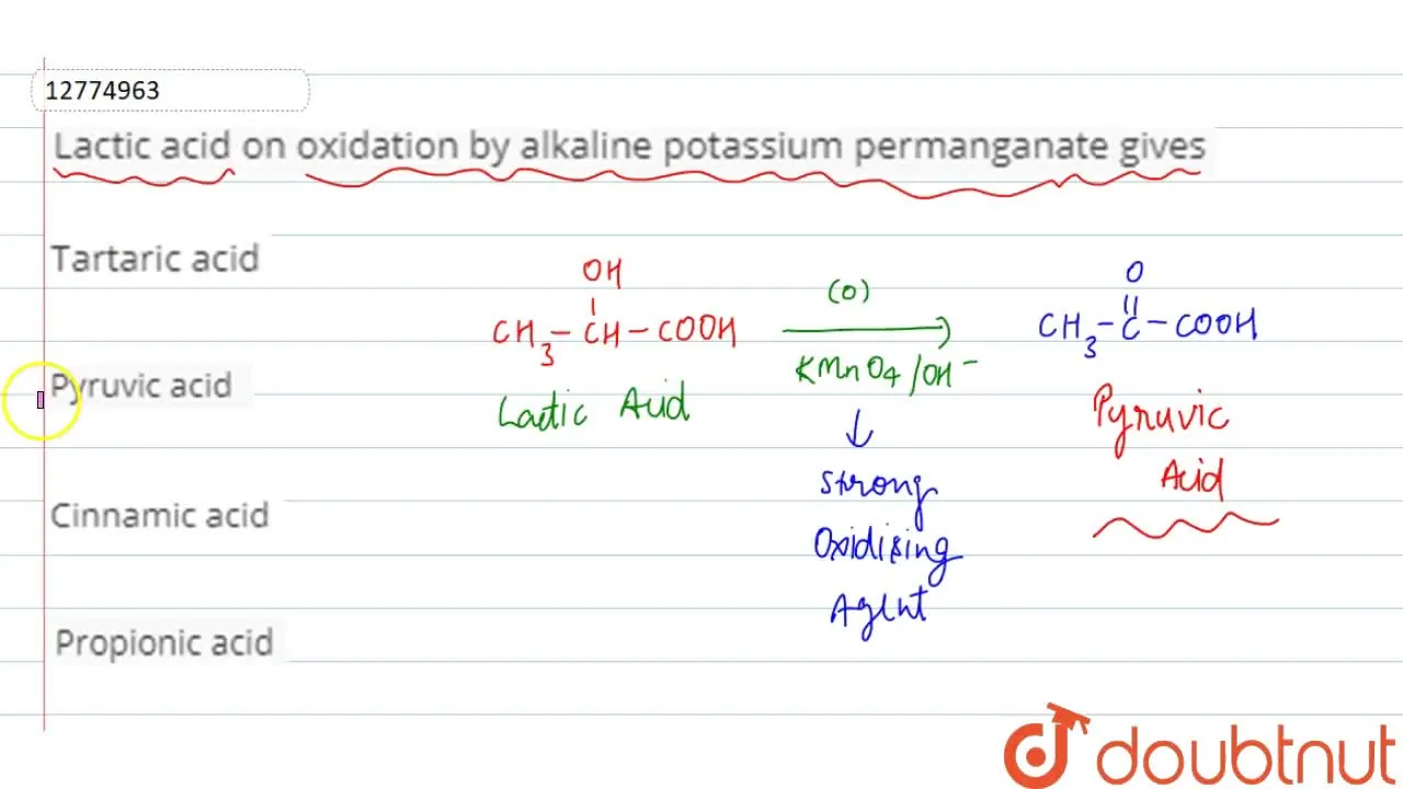 Lactic acid on oxidation by alkaline potassium permanganate gives