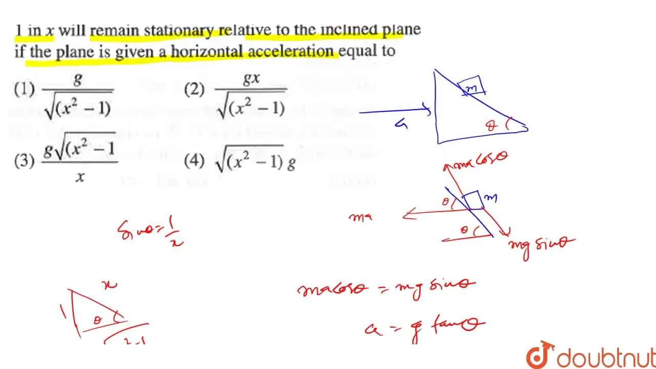 A body kept on a smooth inclined plane having inclination 1 in x will
