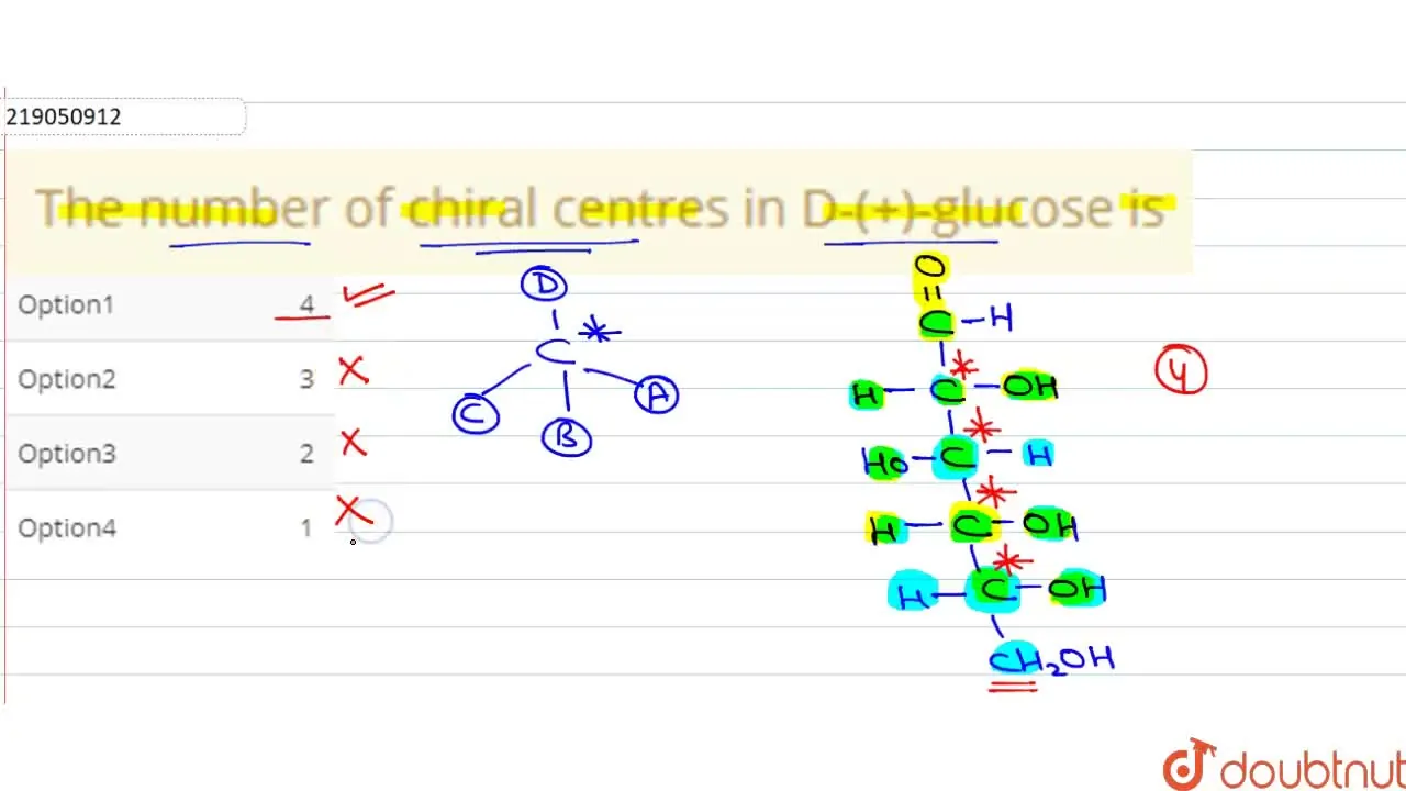 The number of chiral centres in D-(+)-glucose is