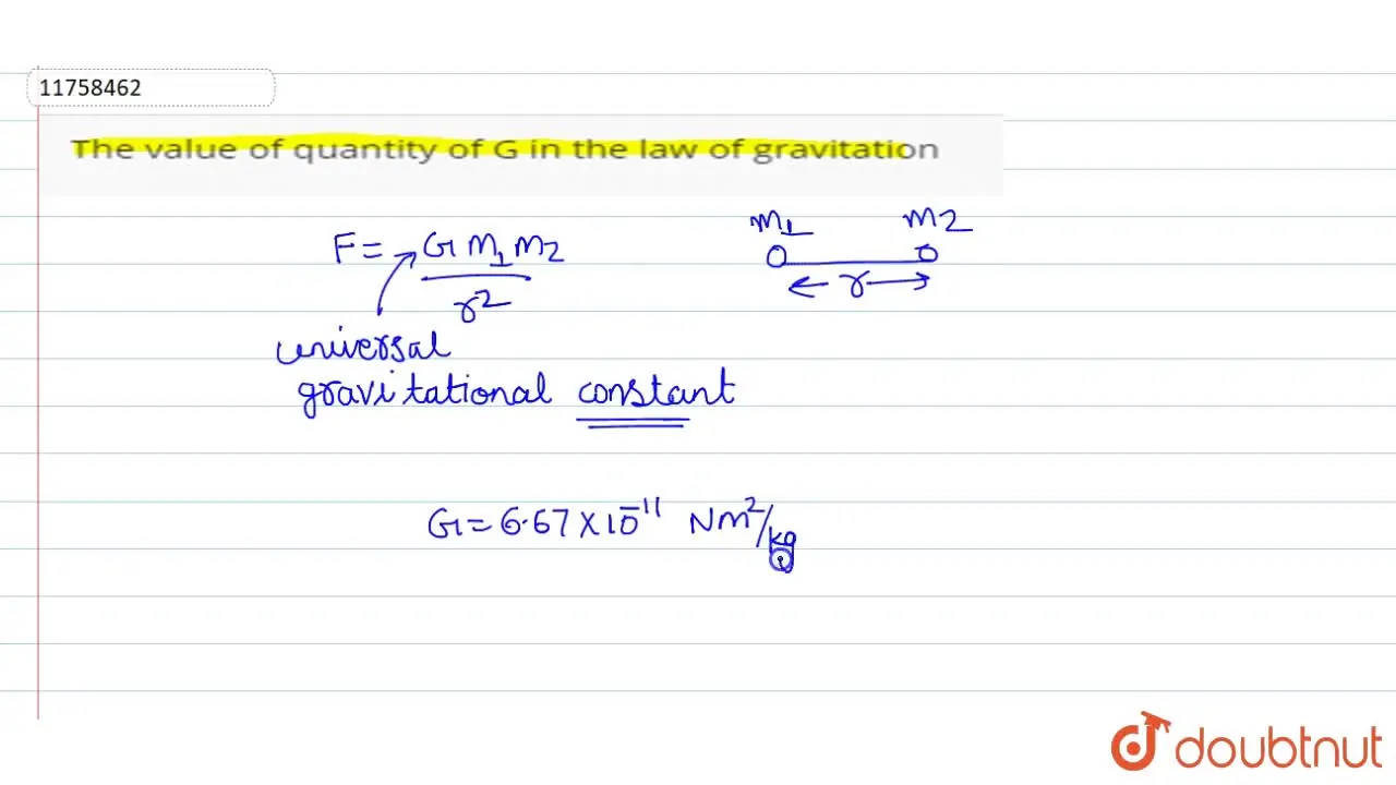 The value of quantity of G in the law of gravitation