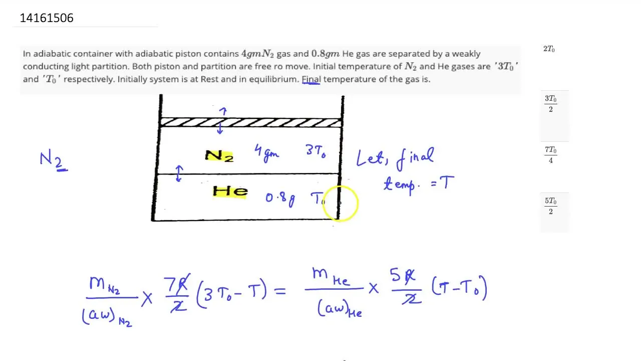 In adiabatic container with adiabatic piston contains 4gm N(2) gas and