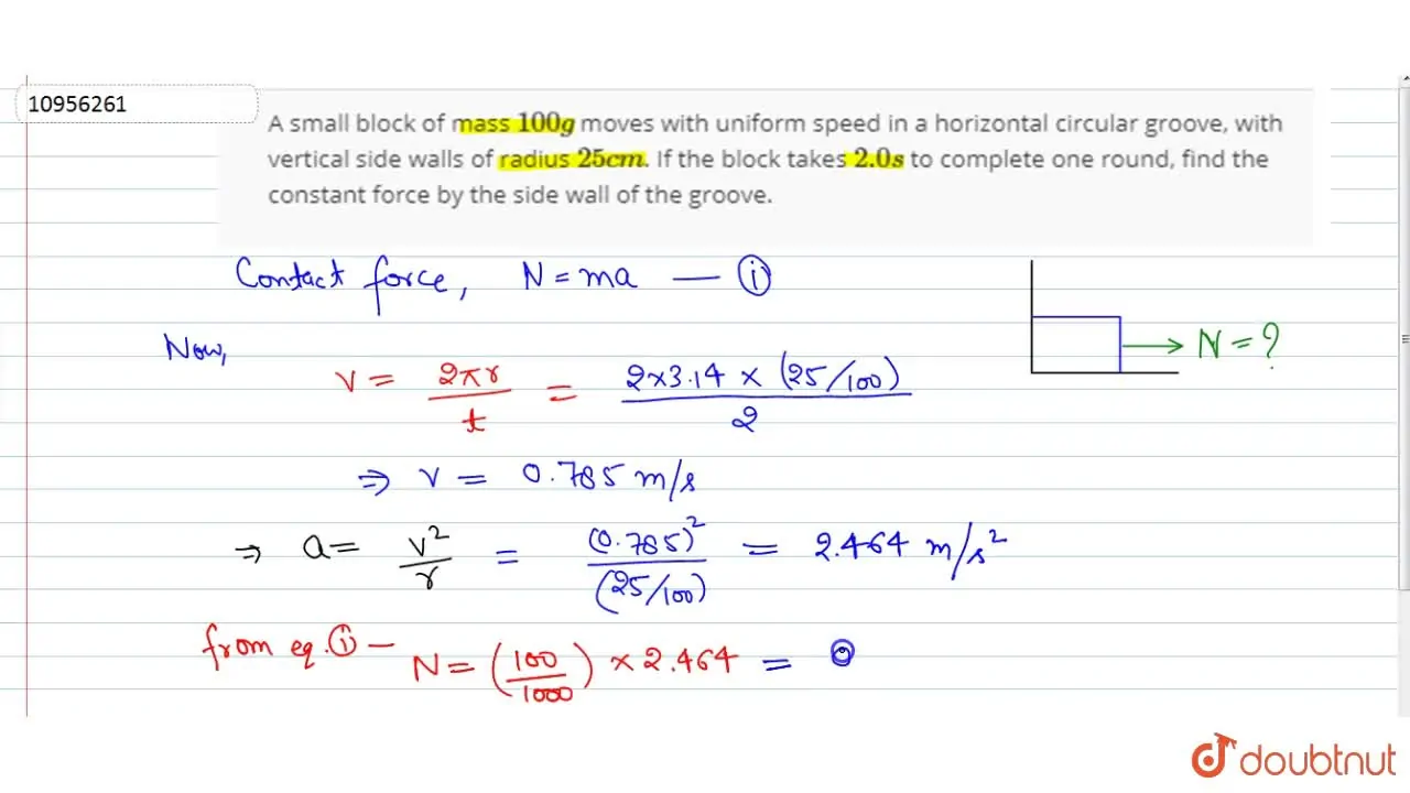 A small block of mass 100 g moves with uniform speed in a horizontal c