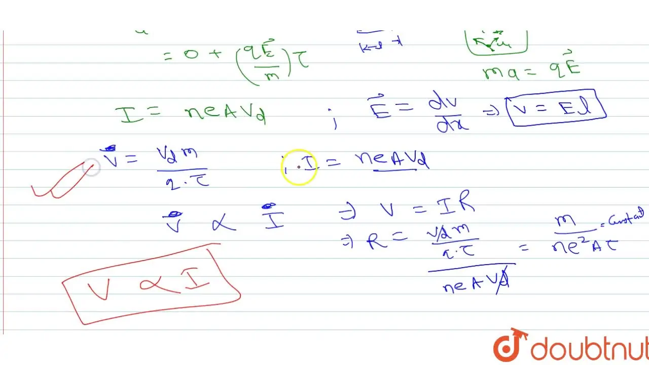 Derive an expression for drift velocity of electrons in a conductor. H