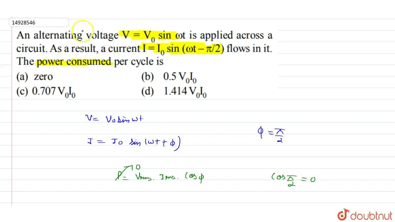 An alternating voltage V = V(0) sin omegat is applied across a circuit