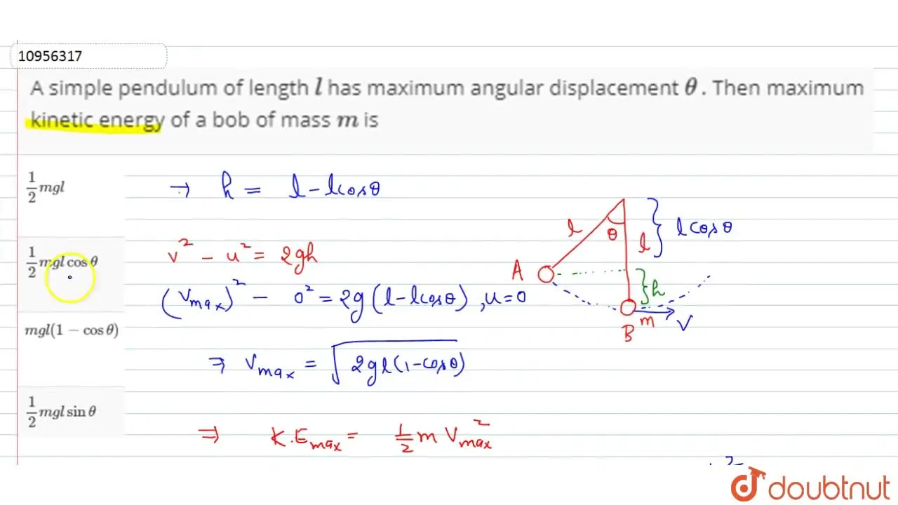 A simple pendulum of length l has maximum angular displacement theta