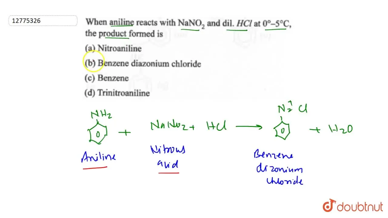 When aniline reacts with NaNO2 and dil. HCl at 0^@-%^2C, the product f