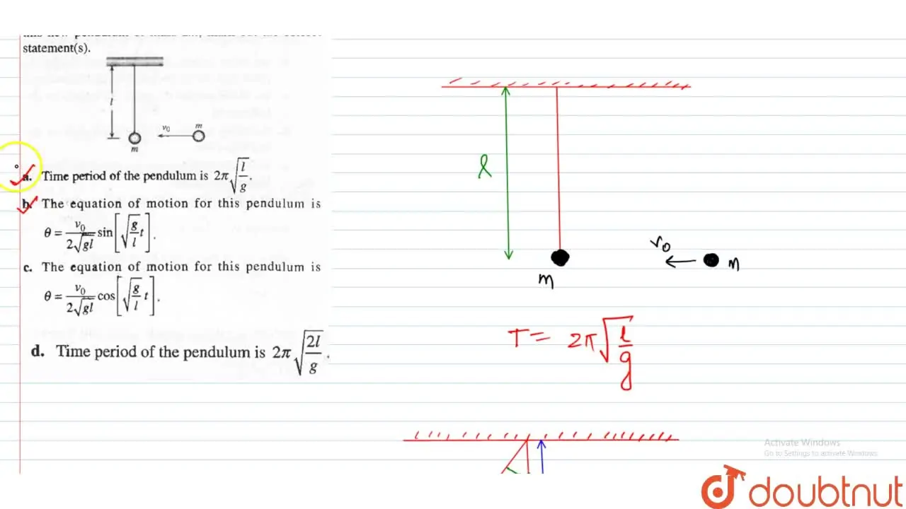 The equation of motion for this pendulum is theta = (v(0))/(2sqrt(g))c
