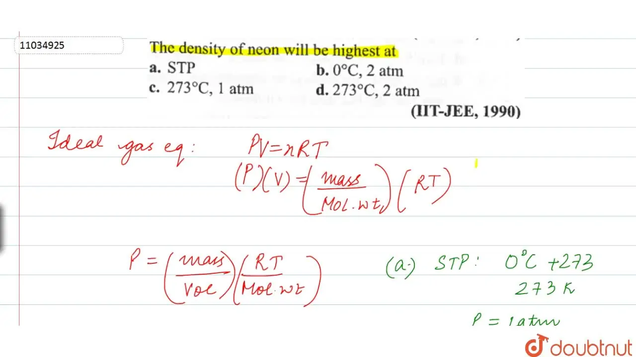 The density of neon will be highest at