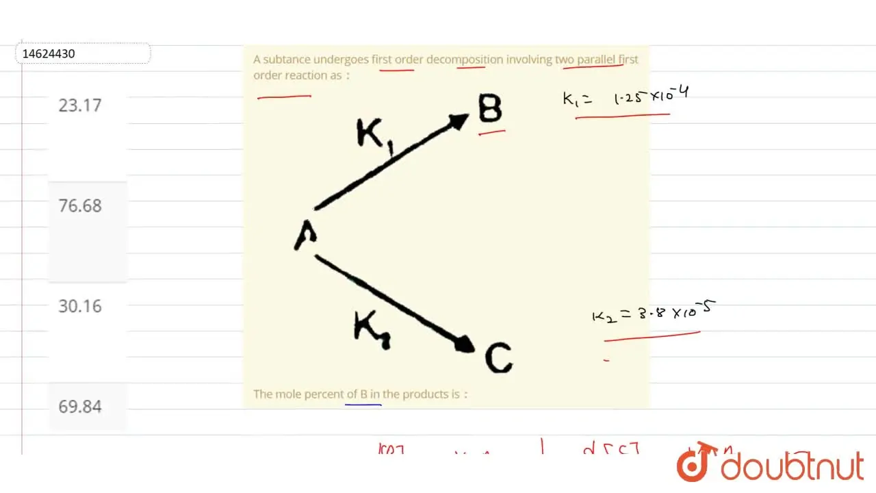 A subtance undergoes first order decomposition involving two parallel