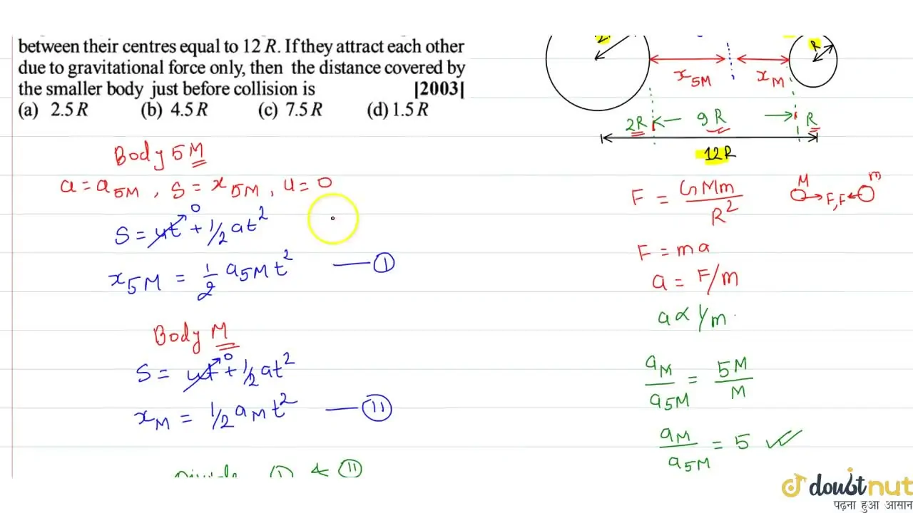 Two spherical bodies of mass M and 5M & radii R & 2R respectively are