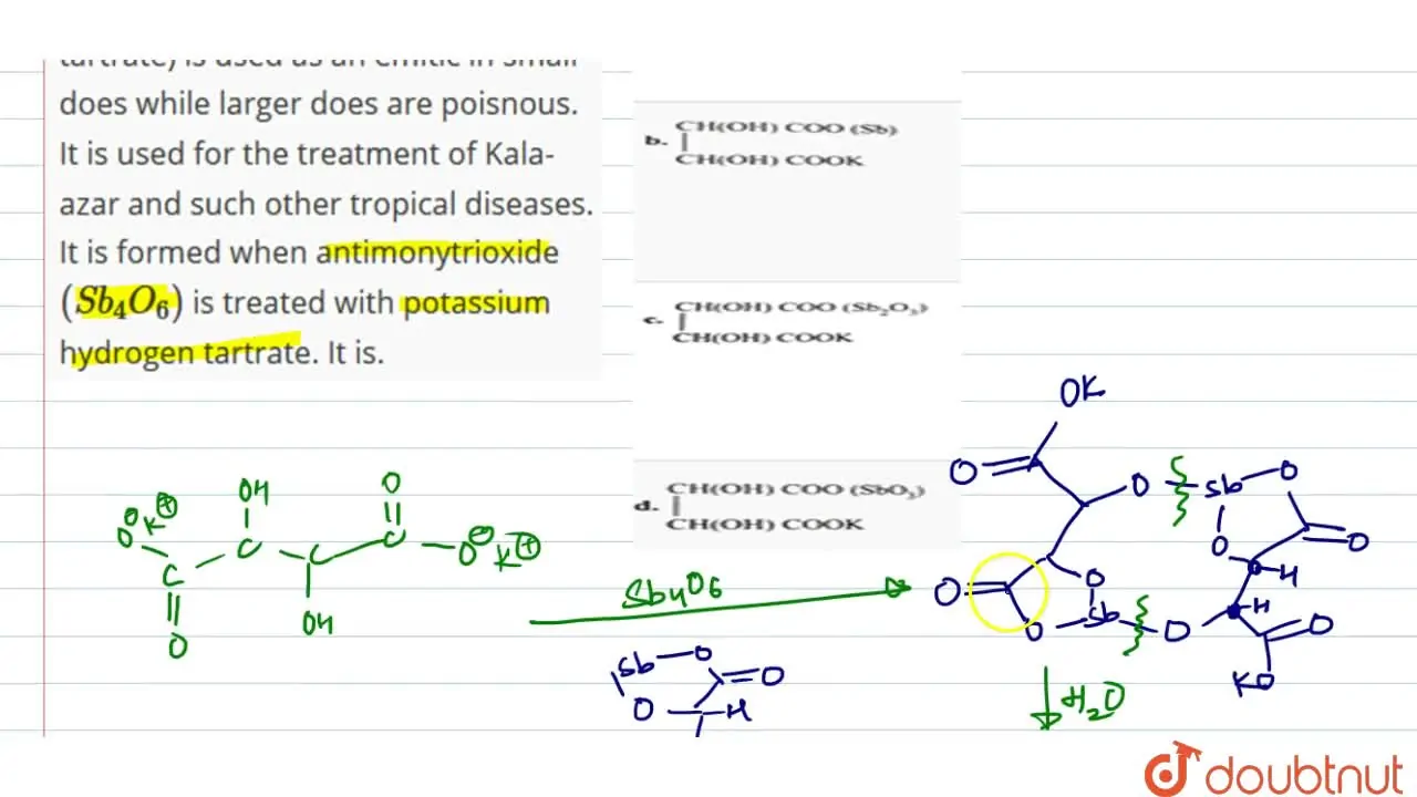 Tartar emetic (potassium antimony tartrate) is used as an emitic in sm