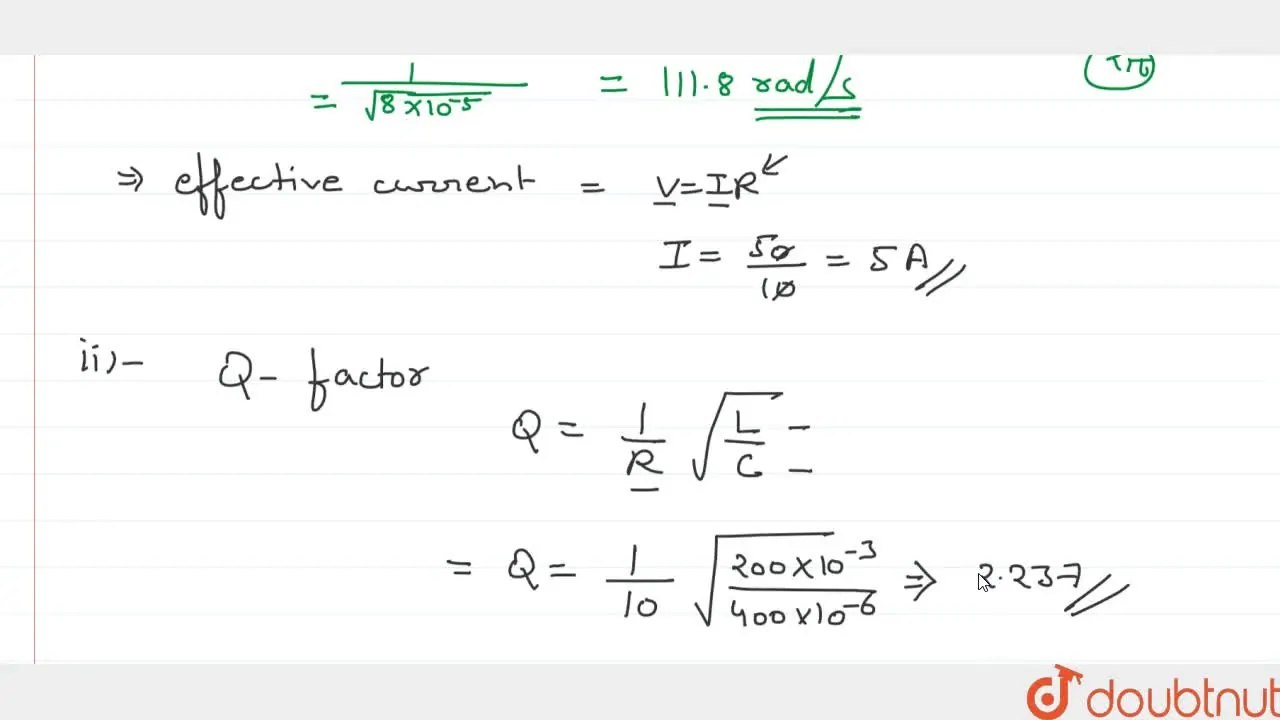 An inductor of 200 mH, capacitor of 400 mu F and a resistance of 10 oh