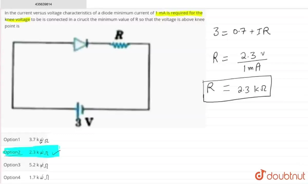 In the current versus voltage characteristics of a diode minimum