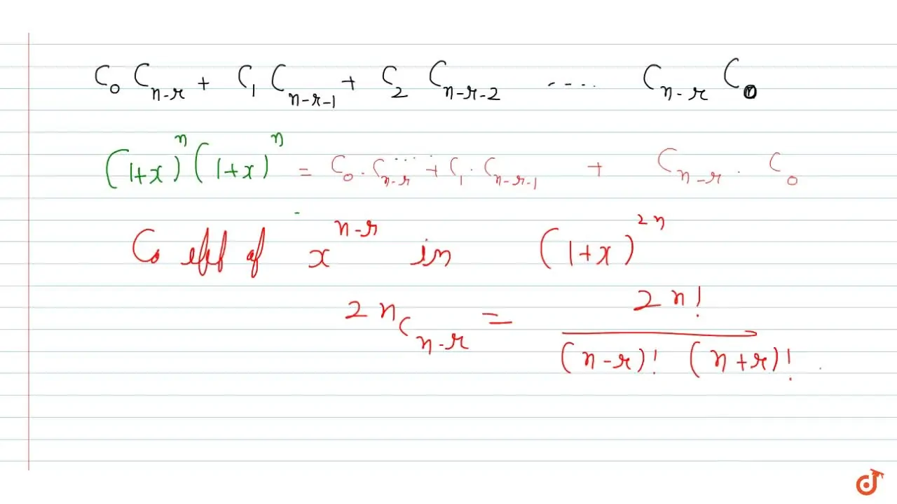 Prove that C0Cr+C-1 C(r+1)+ C2 C(r+2)+...............+c(n-r) Cn=((2n)