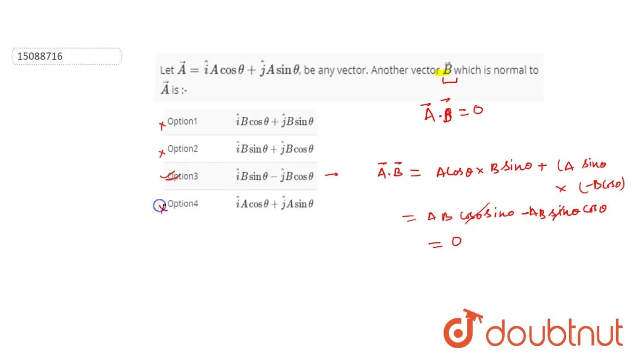 Let vec(A)=hat(i)A cos theta+hat(j)A sin theta, be any vector. Another