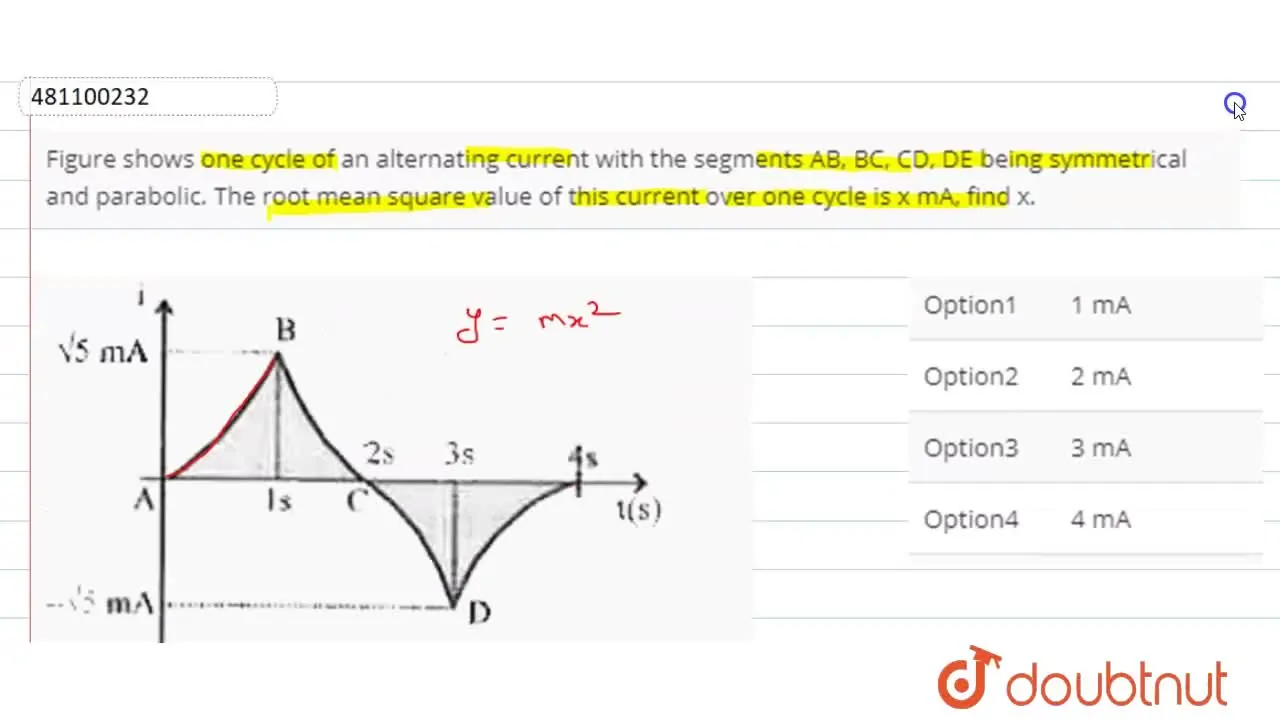 Figure shows one cycle of an alternating current with the segments AB,