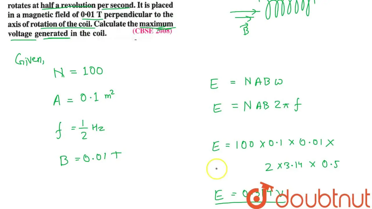 A 100 turn coil of area 0.1 m^(2) rotates at half a revolution per sec