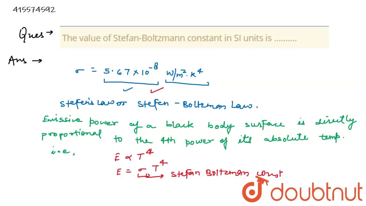 The value of Stefan-Boltzmann constant in SI units is ..........