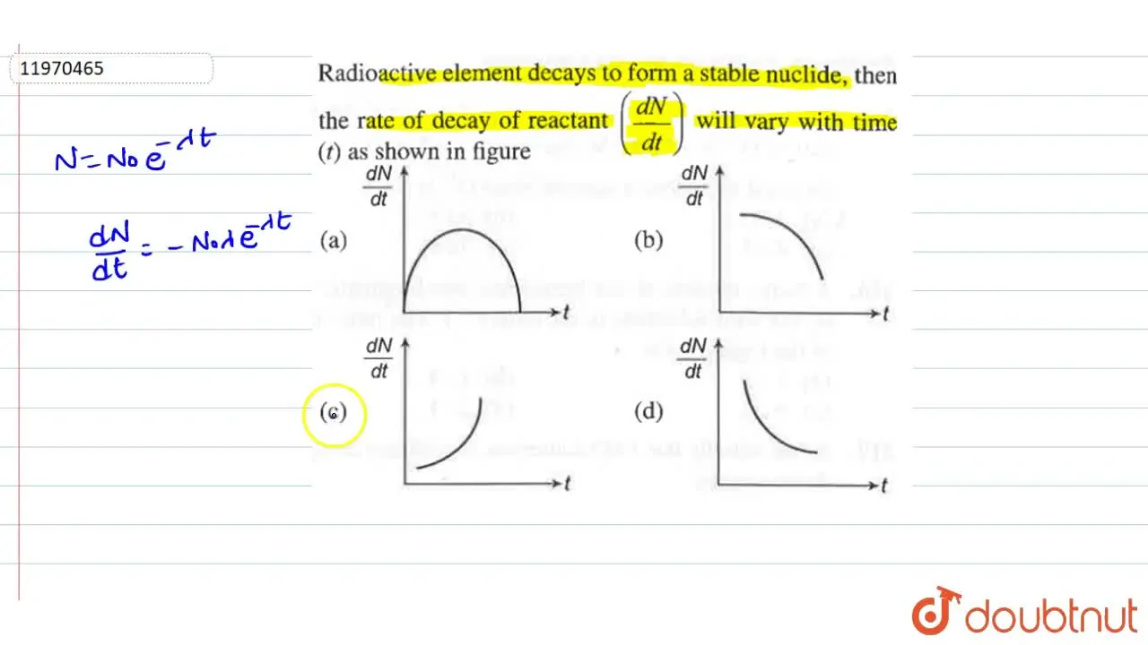 Radioactive element decays to form a stable nuclide, then the rate of