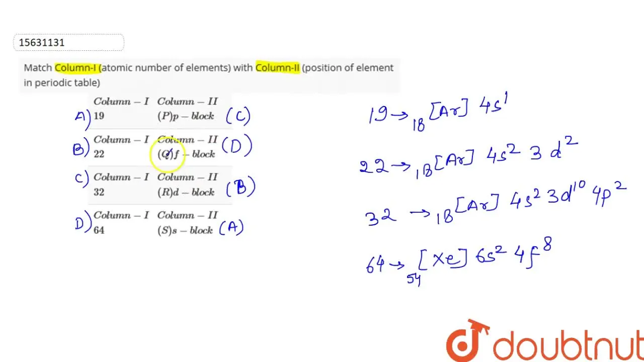 {:(Column-I,Column-II),(32,(R)d-block):}