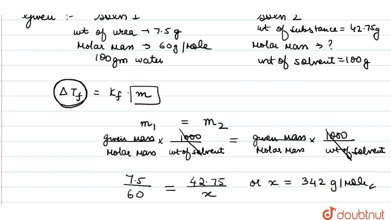 Visha took two aqueous solutions, one containing 7.5 g of urea (Molar
