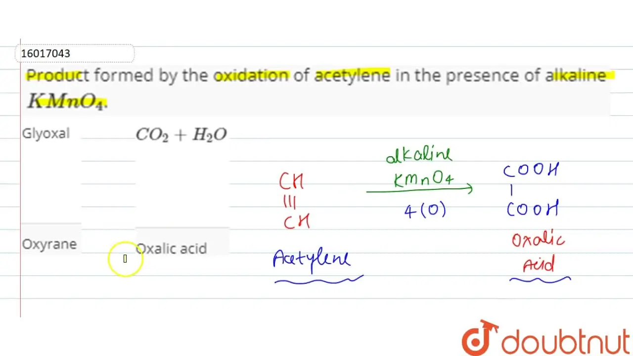 product formed by the oxidation of acetylene in the presence of alkali