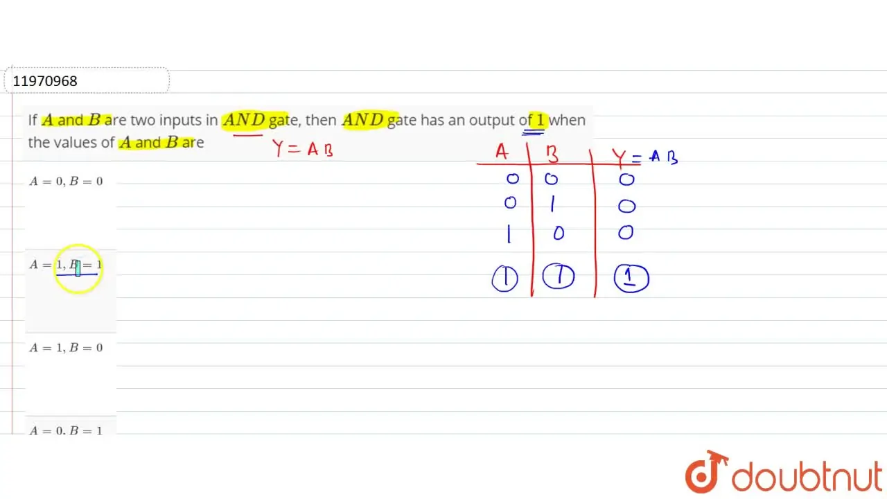 If A and B are two inputs in AND gate, then AND gate has an output of