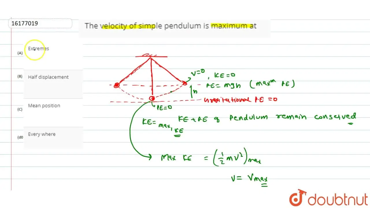 The velocity of simple pendulum is maximum at