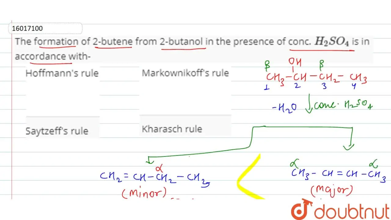 The formation of 2-butene from 2-butanol in the presence of conc. H(2)